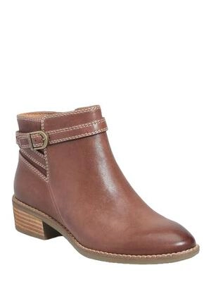 COMFORTIVA Cherryl Leather Bootie With Buckle Detail - Cafe