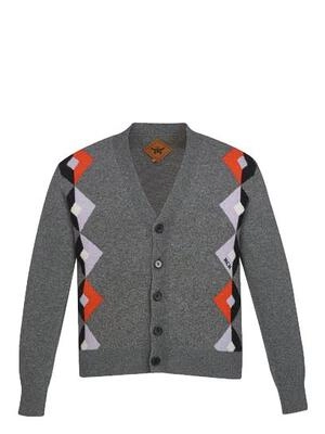 Mcm Diamond Cardigan In Wool Jacquard - Grey