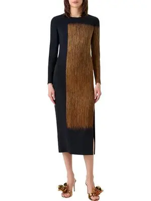 Akris Oro Lienzo Long Sleeve Midi Dress - Black-vicuna