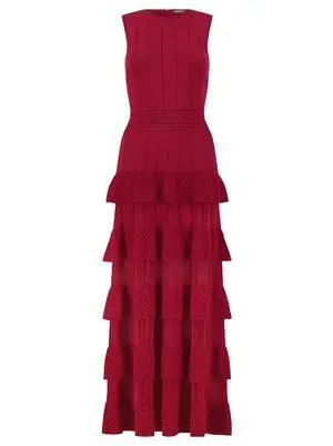 Lela Rose Bobble Knit Tiered Dress - Oxblood
