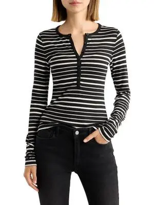 Rag & Bone The Stripe Henley Top - Black Multi