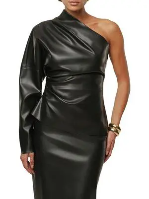 JLUXLABEL One-shoulder Faux Leather Top - Black