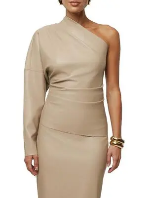 JLUXLABEL One-shoulder Faux Leather Top With Asymmetrical Design - Ivory