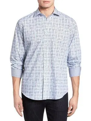 Bugatchi Regular Fit Grid Sport Shirt - Platinum
