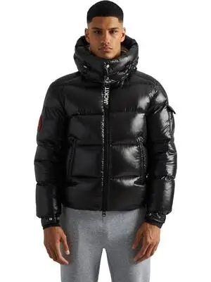 JACK1T Hooded Down Puffer Jacket - Black/stone