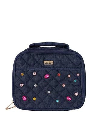 PACKED PARTY Denim Quilted Lunchbox With Multi-color Gemstone Embellishments - Blue