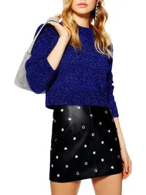 Topshop Metallic Cropped Sweater - Blue