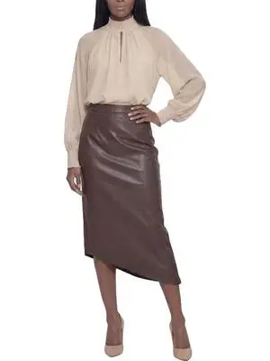 AREA STARS Bailey Skirt Asymmetrical Hem Midi Skirt - Brown