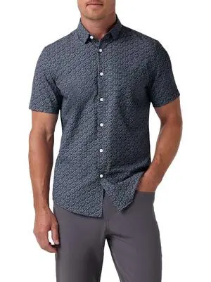 Mizzen+main Halyard Trim Fit Short Sleeve Performance Button-up Shirt - Navy Ditsy
