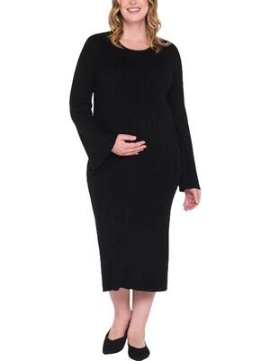 Motherhood Maternity Striped Long Flared Sleeve Sweater Midi Dress - Black