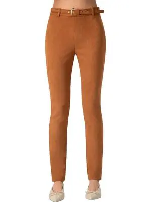 IVONNE High-rise Skinny Pants With Removable Belt In Faux Suede - Chedron