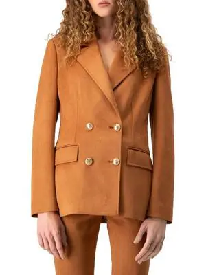 IVONNE Double-breasted Faux Suede Blazer - Chedron