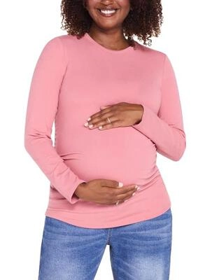 Motherhood Maternity Crew Neck Long Sleeve Side Ruched Top - Dusty Rose