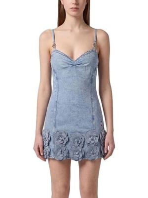 Philipp Plein Denim Dress With Rose Appliqués And Rhinestones - Lyra Light