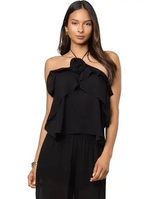 Generation Love Carrie Halter Blouse With Rosette Detail - Black