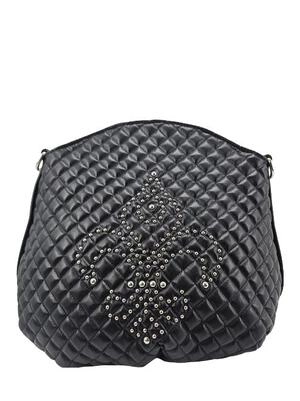 MADISON MAISON Quilted Fleur De Lis Shoulder Bag - Navy