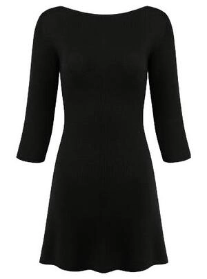ODDLI Knit 3/4 Sleeve Boat Neck Dress - Black