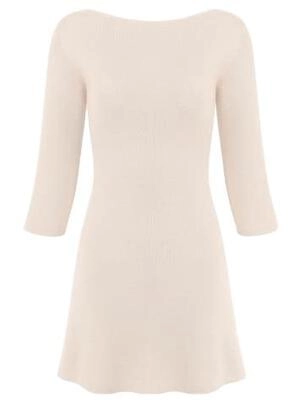ODDLI Knit 3/4 Sleeve Boat Neck Dress - Cream