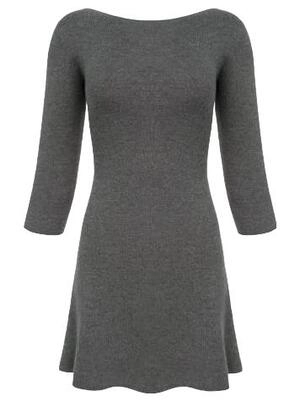 ODDLI Knit 3/4 Sleeve Boat Neck Dress - Grey