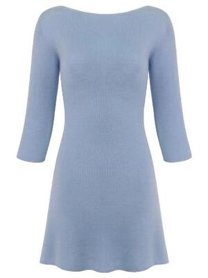 ODDLI Knit 3/4 Sleeve Boat Neck Dress - Light Blue
