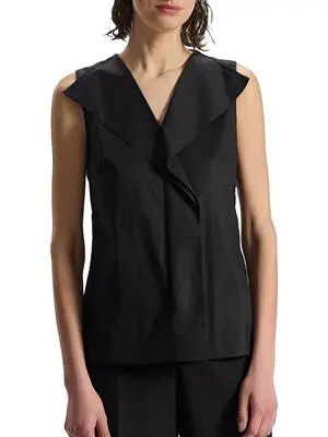 Ronen Chen Sleeveless Collared Cotton Top With Asymmetrical Detail - Black