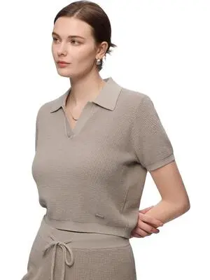 JUANA Noa Open Knit Polo Top - Light Gray