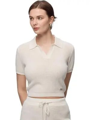 JUANA Noa Open Knit Polo Top - White