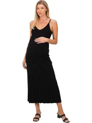 PINKBLUSH Rib Knit Sleeveless V-neck Maternity Maxi Dress - Black