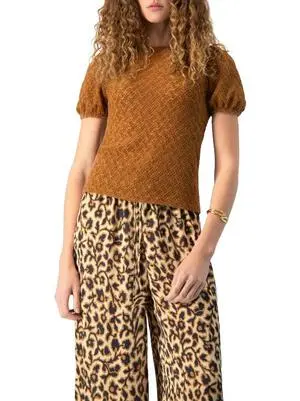 IVONNE Back-button Knit Crewneck Blouse - Light Brown