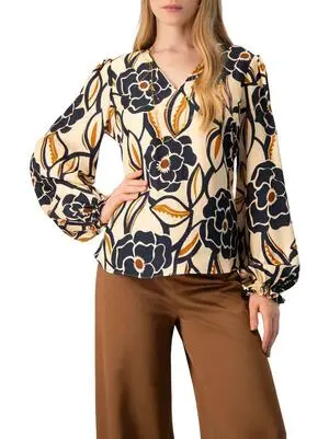 IVONNE Floral Print Bishop Sleeve Blouse - Ivory