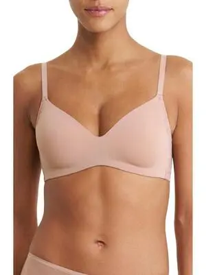 Natori Pretty Smooth Wireless T-shirt Bra With Lace Accents - Buff