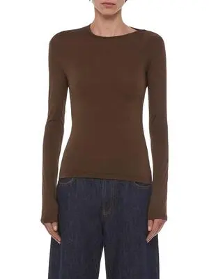 Helmut Lang Asymmetrical Cutout Long Sleeve T-shirt - Bark
