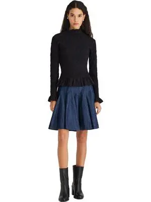 Merlette Kantor Top Smocked Cotton Jersey With Ruffled Hem - Black