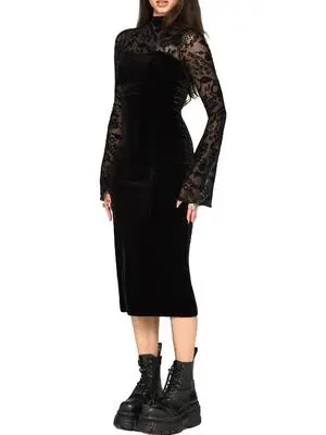 DISTURBIA Sanct Flocked Velour Bodycon Midi Dress - Black