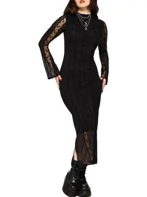 DISTURBIA Shesha Mesh Floral Midi Dress - Black