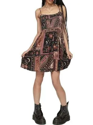 DISTURBIA Nola Folk Patchwork Print Mini Dress - Black
