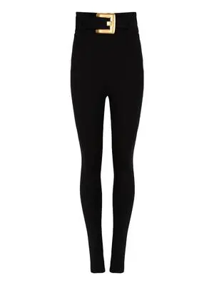 Balmain High-waisted Belted Stretch Trousers - Black