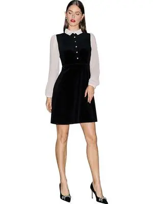 YUMI Contrast Collar Velvet Mini Dress - Black