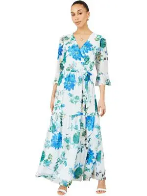 YUMI Floral Maxi Wrap Dress - White