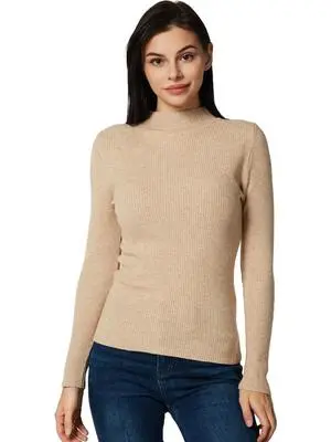 ZILPU Slim Fit Ribbed Mock Neck Sweater Top - Khaki