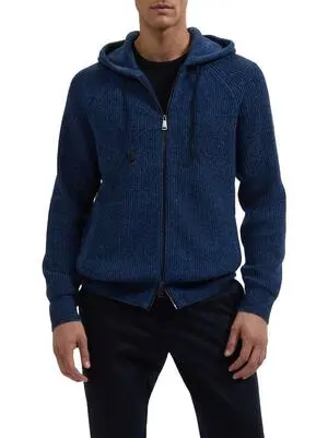 Bugatchi Wool & Cotton Full Zip Hoodie - Navy