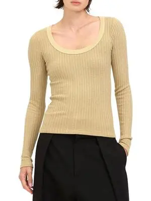 PROJECT SOCIAL T Ribbed Scoop Neck Long Sleeve Top - Camel