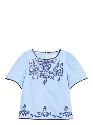 SUGARLIPS Embroidered Puff Sleeve Top - Light-blue