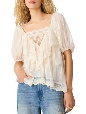 Steve Madden Vickie Lace Top With Puff Sleeves - Cream