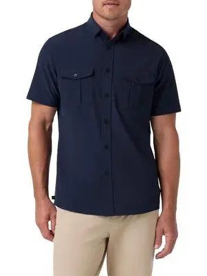 Mizzen+main Leeward Tailgate Performance Short Sleeve Button Up Shirt - Navy