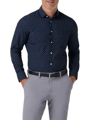 Mizzen+main Halyard Trim Fit Short Sleeve Performance Button-up Shirt - Navy Double Dot