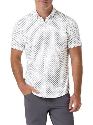 Mizzen+main Halyard Trim Fit Triangle Print Short Sleeve Performance Button-up Shirt - White Multi Tossed Triangle