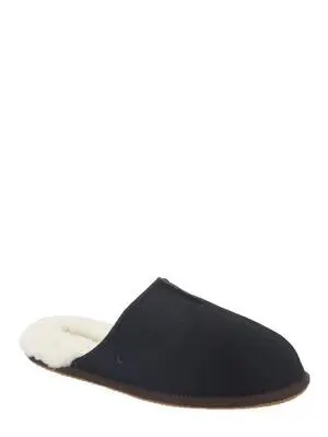 Olukai Ku'ono Suede & Shearling Slipper - Black/dk Java
