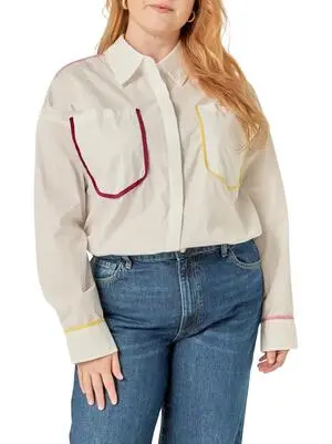 English Factory Cotton-blend Boxy Fit Shirt With Contrast Piping - Multi