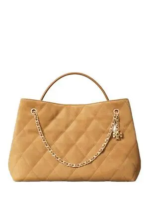 Tory Burch Fleming Quilted Suede Carryall Tote - Toffee